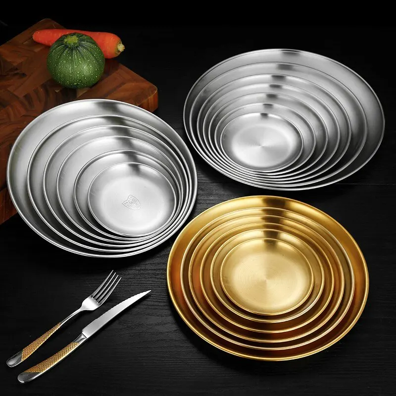 Thickened-Stainless-Steel-Golden-Round-Fruit-Plate-Cake-Plate-Bone-Tray ...