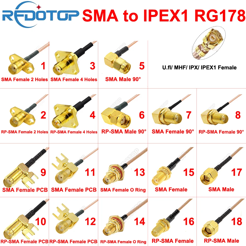 1PCS-SMA-Connector-to-uFL-u-FL-MHF-IPX-IPEX-1-Female-RG178-Cable-RF ...