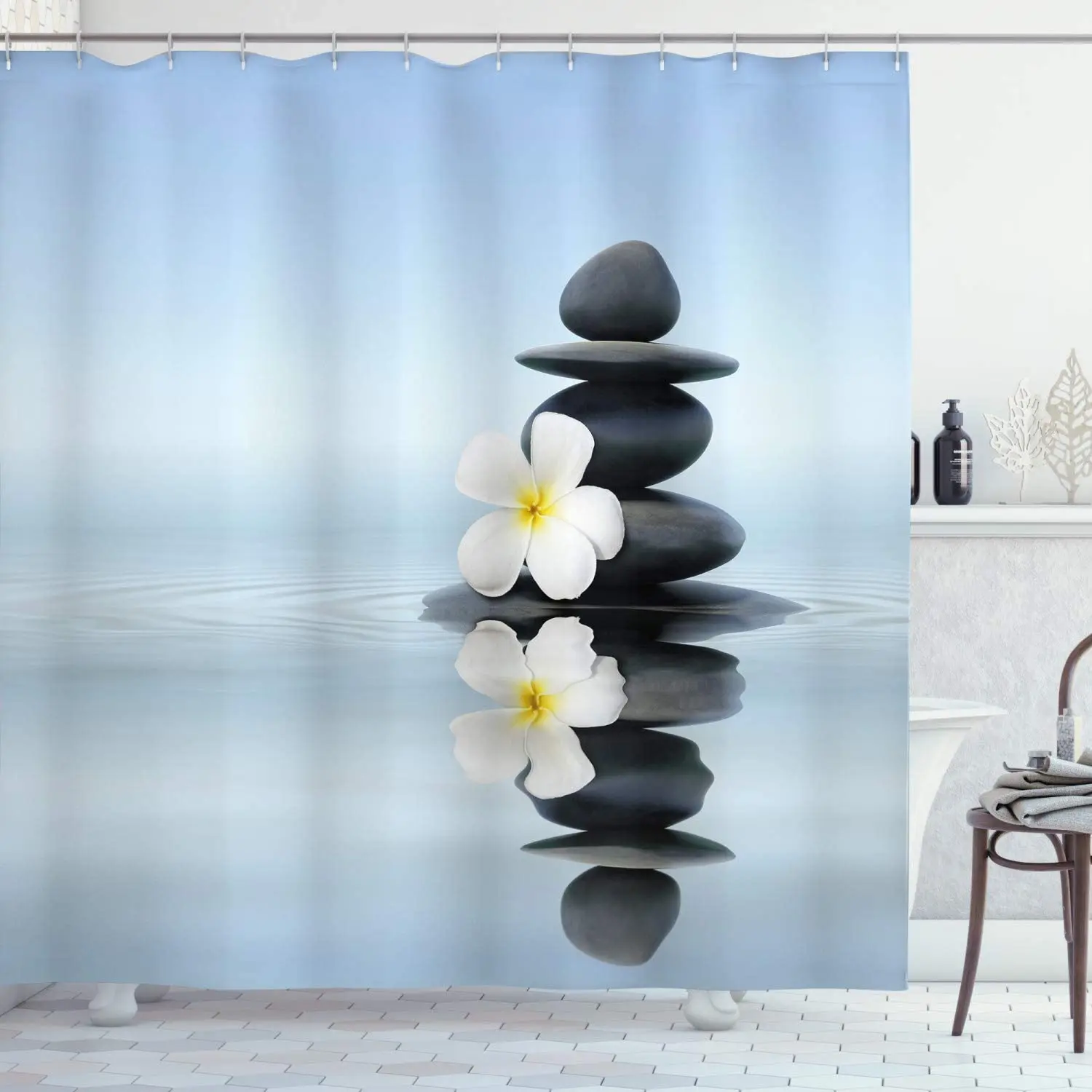 Spa-Shower-Curtains-Zen-Massage-Stones-Flower-Reflection-on-The-Waters ...
