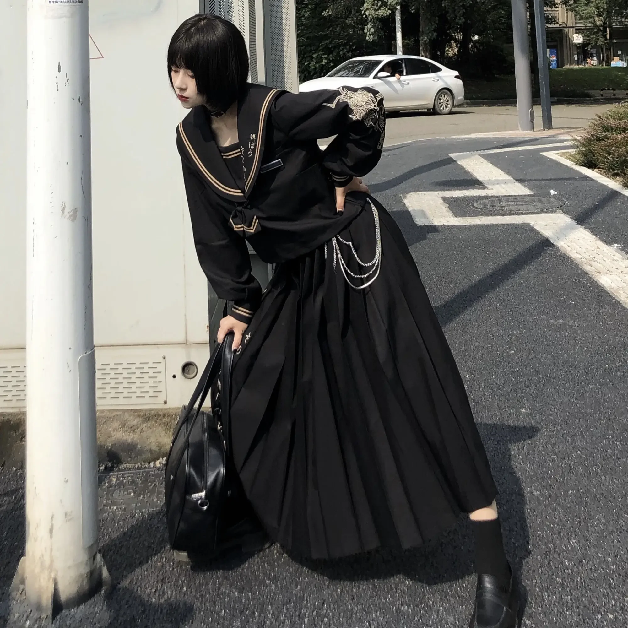 Japanese-Jk-School-Girl-JK-Uniform-Dark-Bad-Long-Skirt-Lapel-Sailor ...