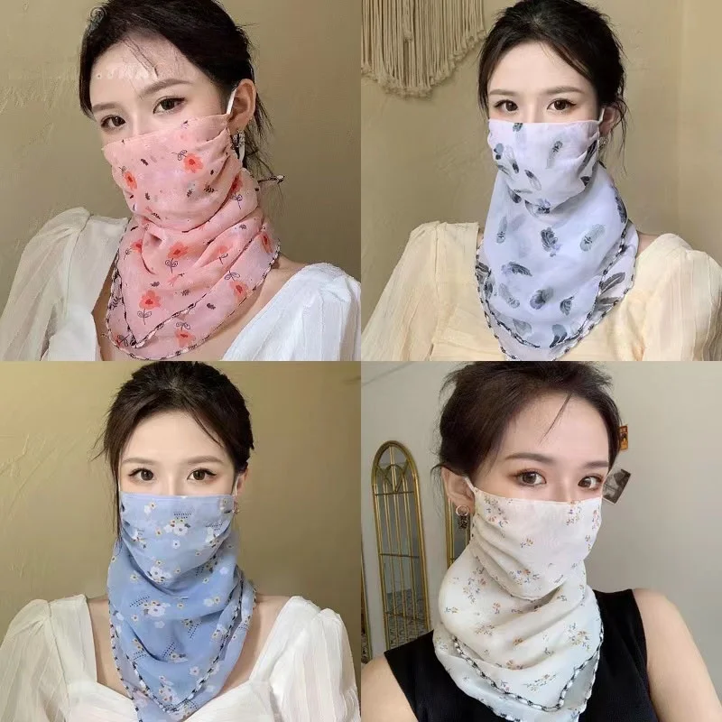 여성용 여름 선스크린 베일 마스크 풀 페이스 마스크 얼굴 커버 얇은 차양 마스크 목 목 보호대 귀에 걸기