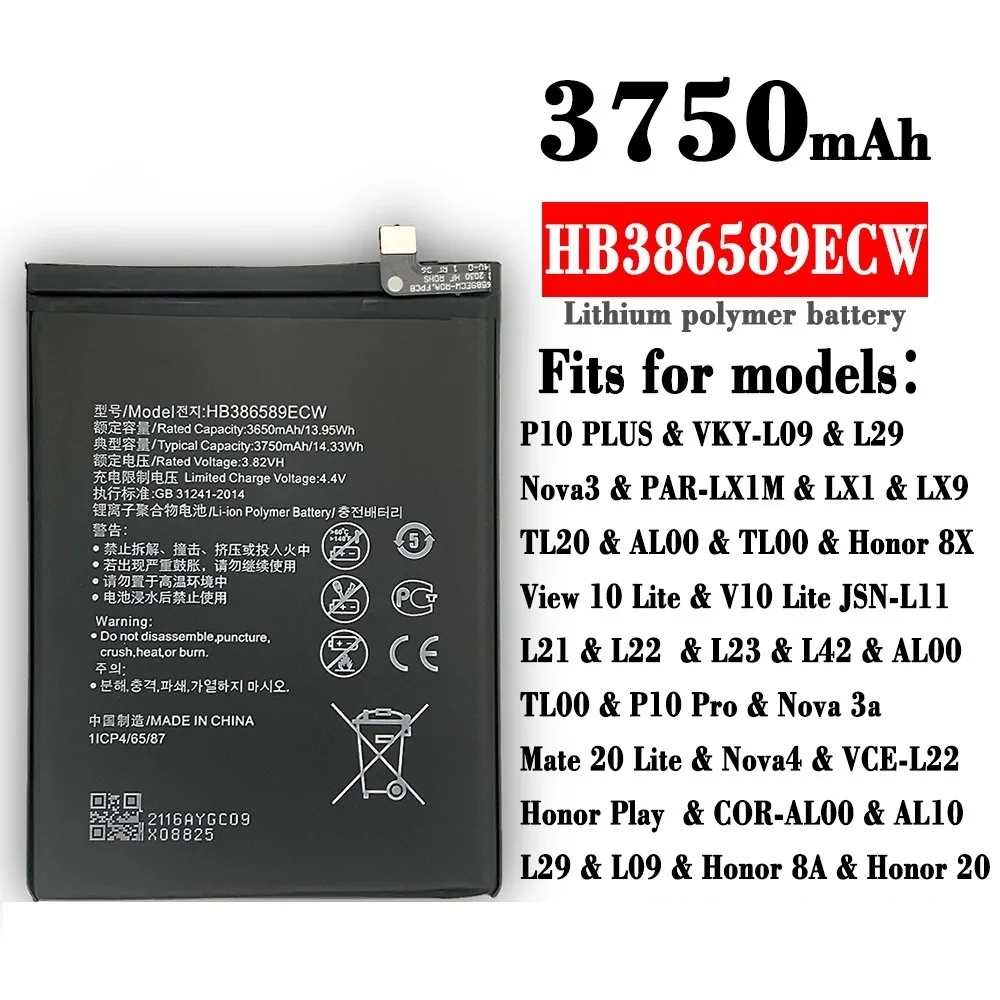 Battery HB386589ECW For Huawei P10 Plus Honor View 10 Honor Play Honor ...