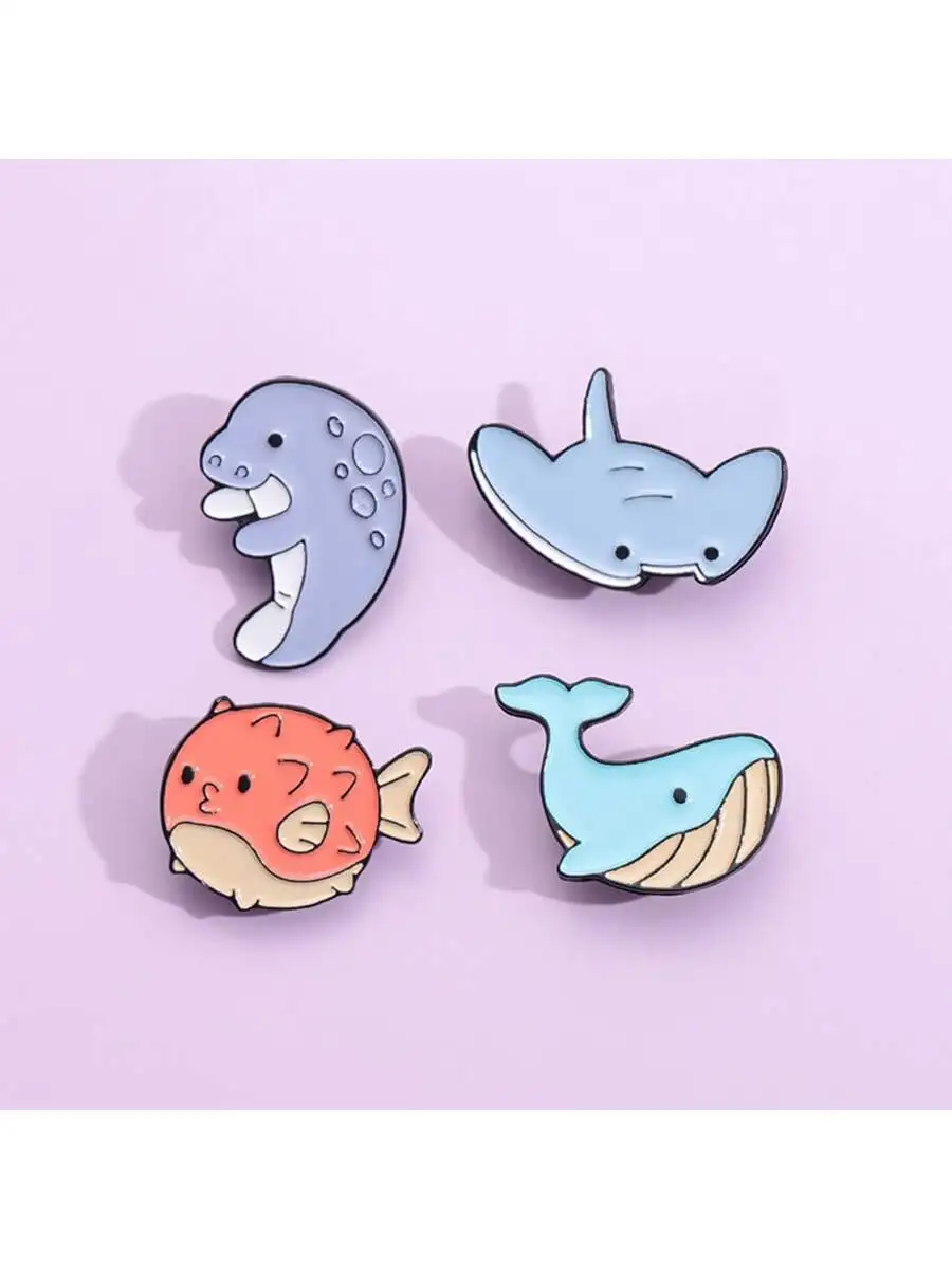 Cute Marine Animals Enamel Pins Whale Dolphin Octopus Brooches Lapel ...