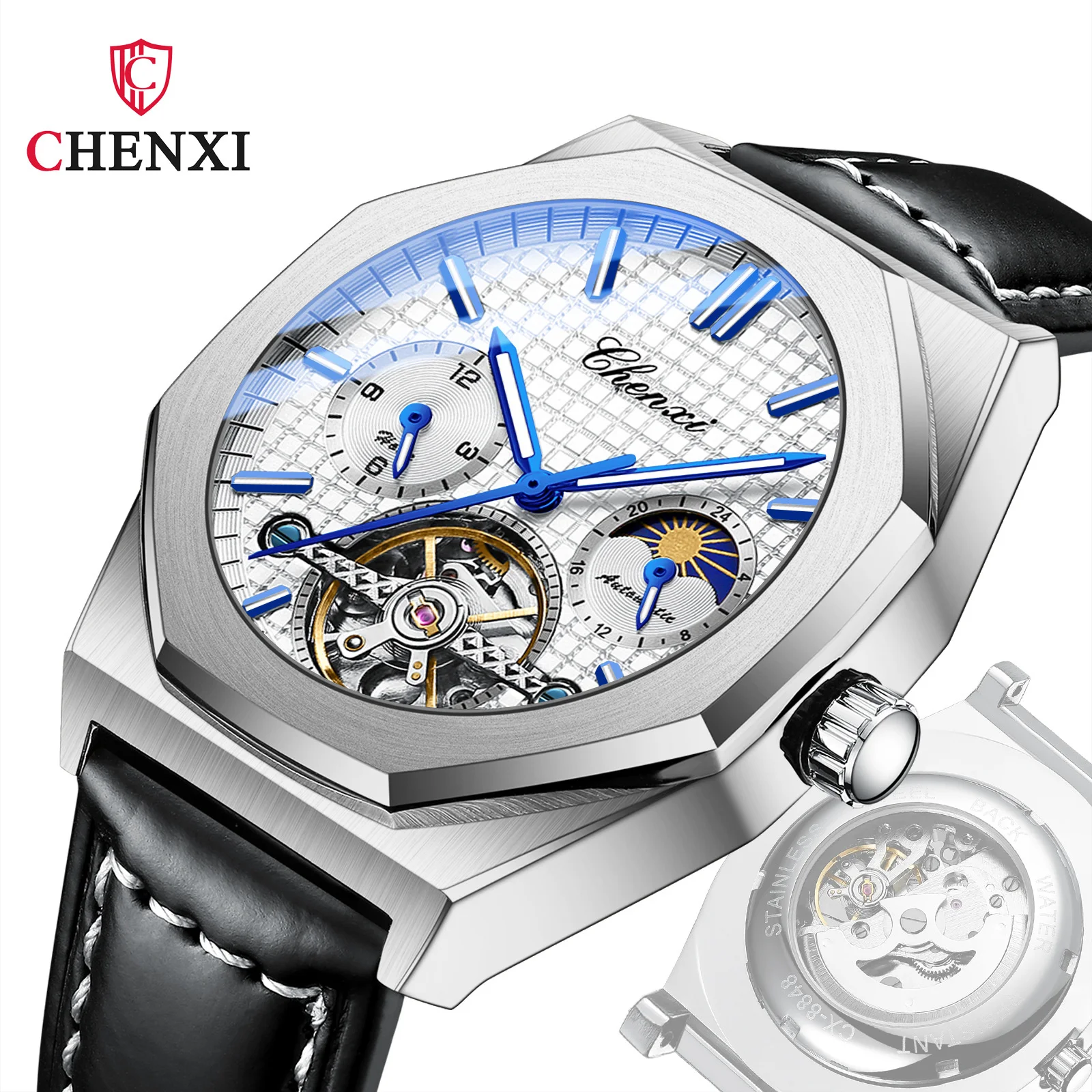 CHENXI 8814 Brand New High end Flywheel Sun Moon And Stars Men's Waterproof Luminous Mechanical ...