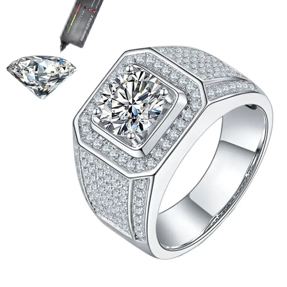 Luxury Moissanite 2ct Diamond Ring 100% 925 Sterling Silver Men's Rings ...