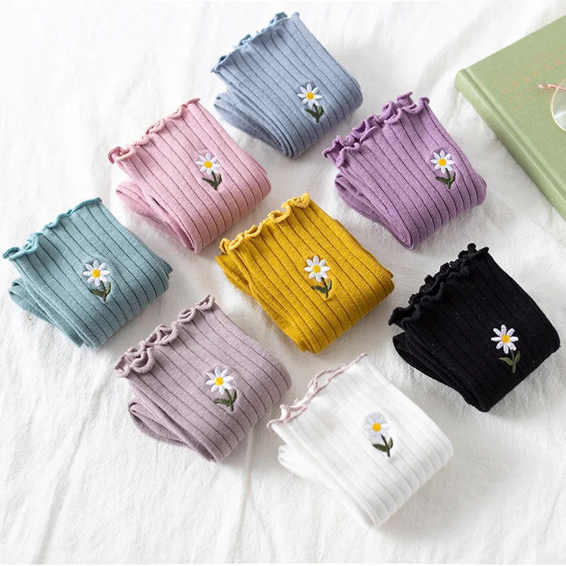 Cute-Colorful-Ruffle-Crew-Women-Socks-Kawaii-Daisy-Flower-Floral ...