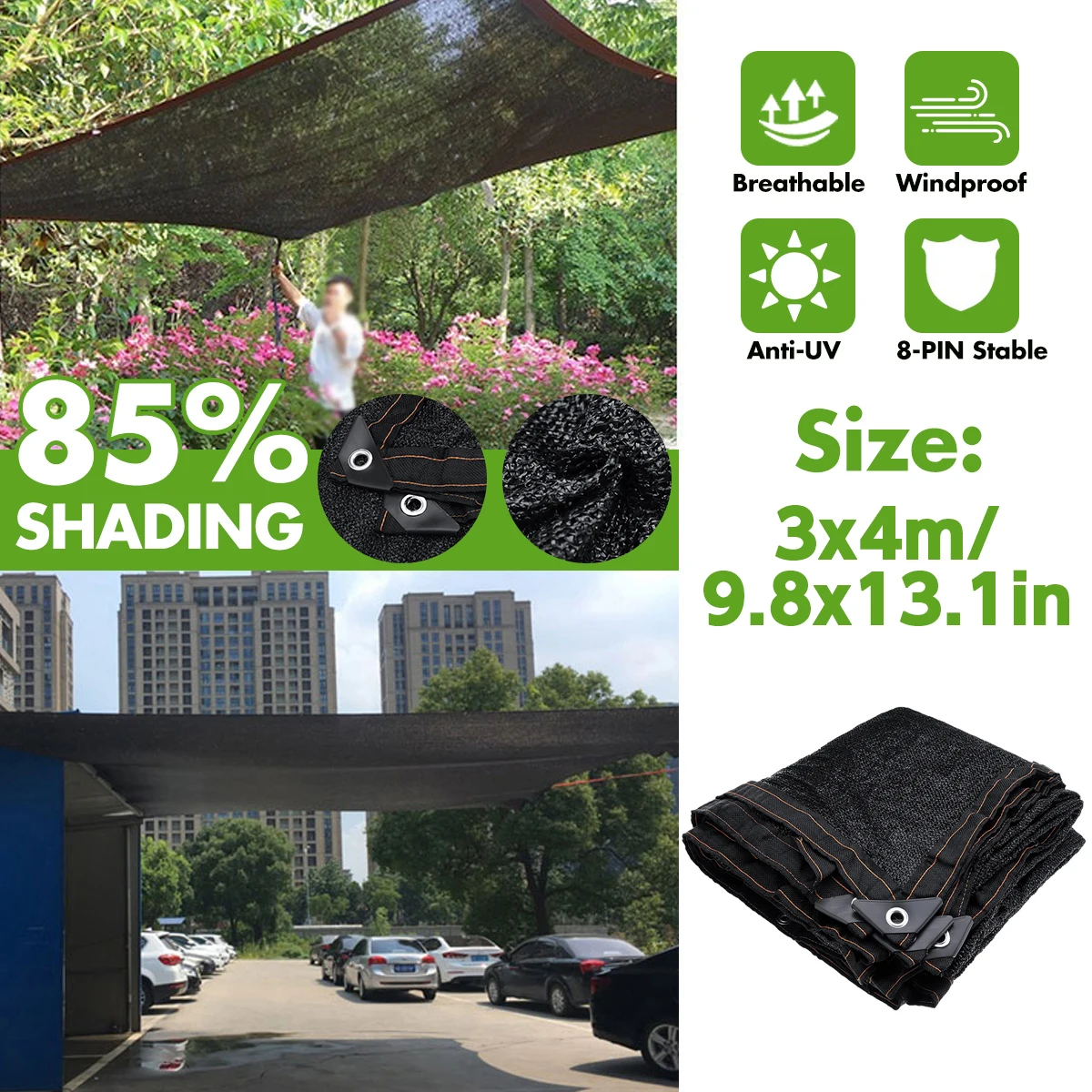 85-Black-Shade-Cloth-Durable-Mesh-Tarp-with-Grommets-Garden-Sunblock ...