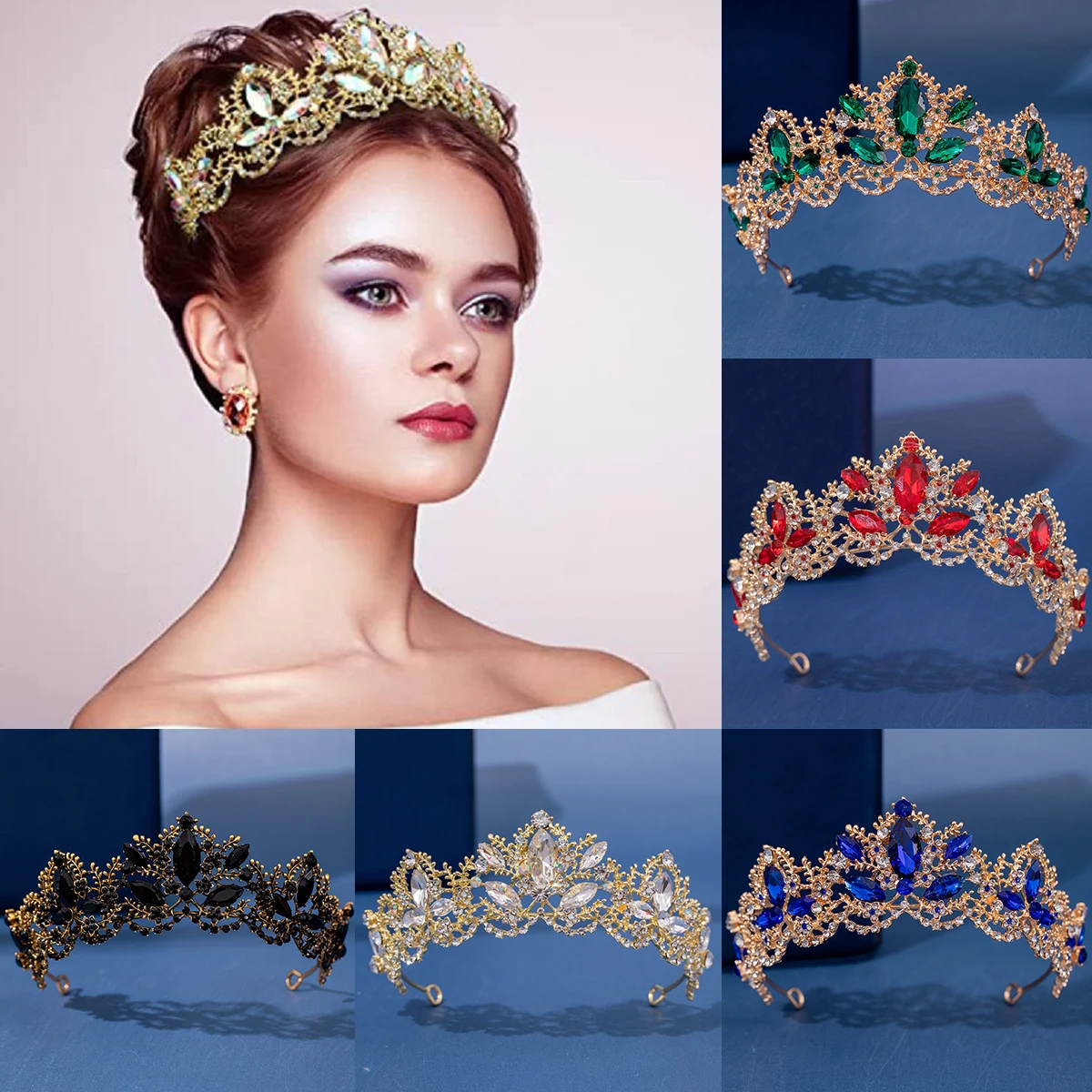 Wedding Pageant Hair Accessories Women Crystal Rhinestone Diadem Big ...
