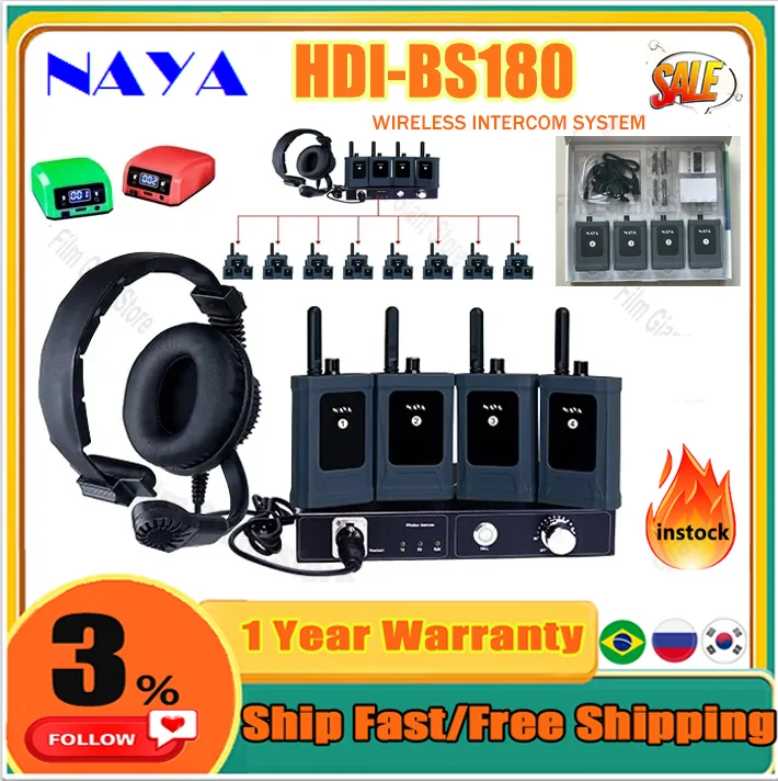 NAYA HDI-BS180 Wireless Intercom System Transmission Distance 2000m Full Duplex Digital Signal ...