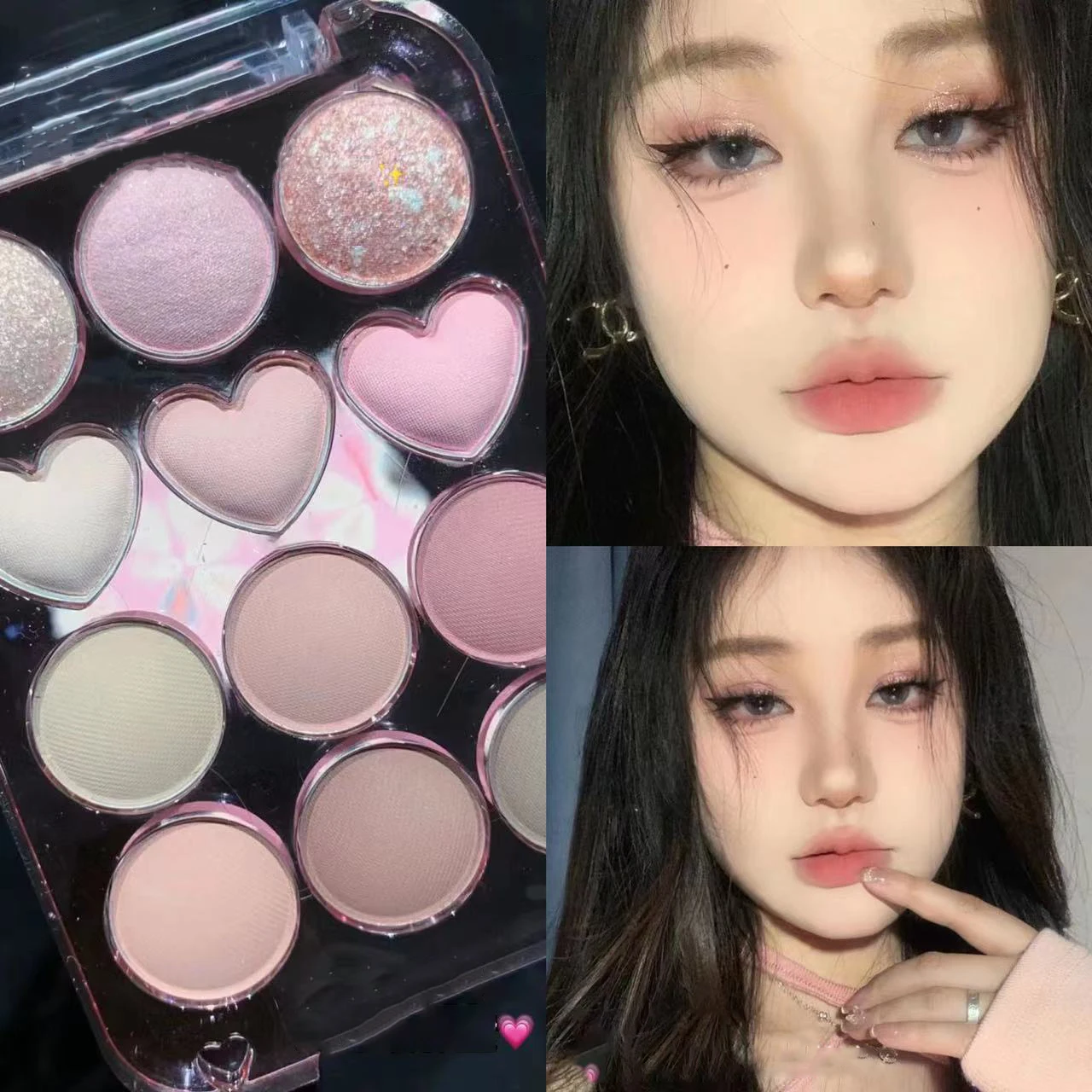 Love-Eyeshadow-Palette-12-Color-Pink-Pearly-Eyeshadow-Blusher-Korean ...