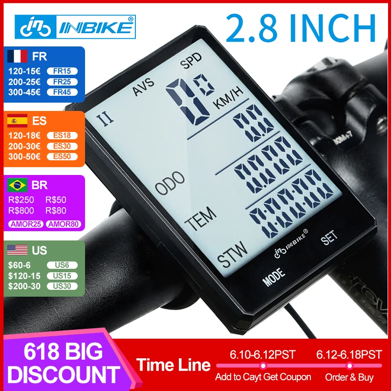 INBIKE 2.8 인치 자전거 컴퓨터 무선 자전거 컴퓨터 빛 헤드 라이트 세트 방수 속도계 주행 거리계 사이클링 시계 CX 9 ...