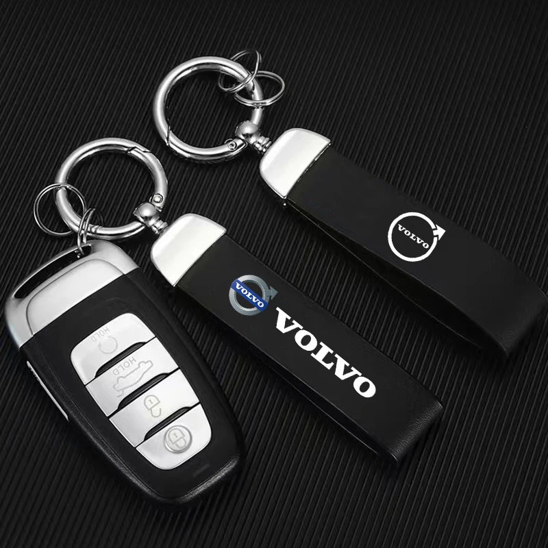 Leather Car Logo Key Chain Keyring Auto Interiors Accessories For Volvo ...