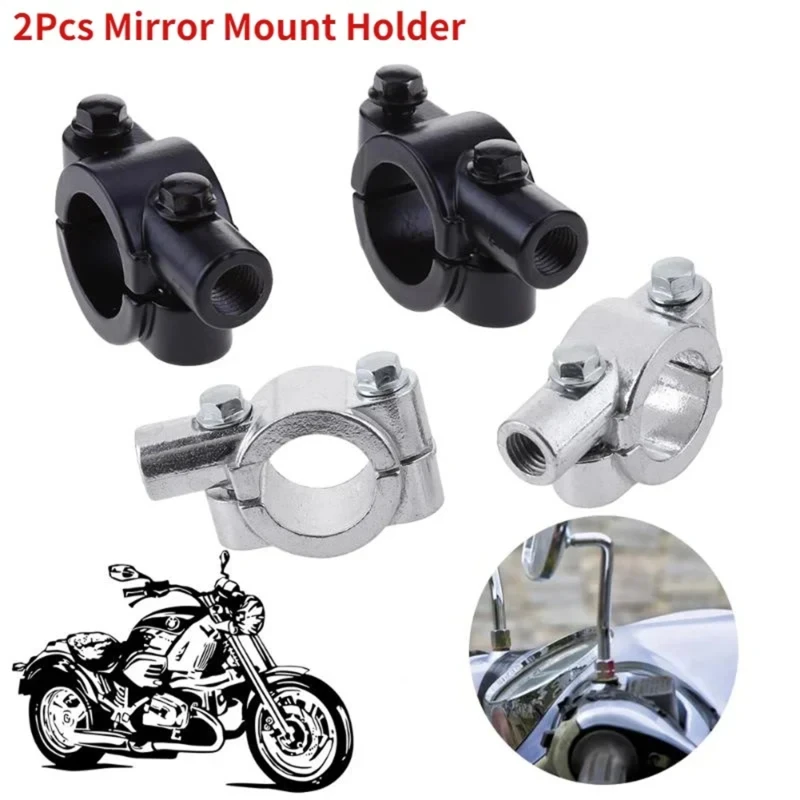 2PCS-Black-Silver-Motorcycle-Handlebar-Mirror-Mount-Clamp-Rear-View ...