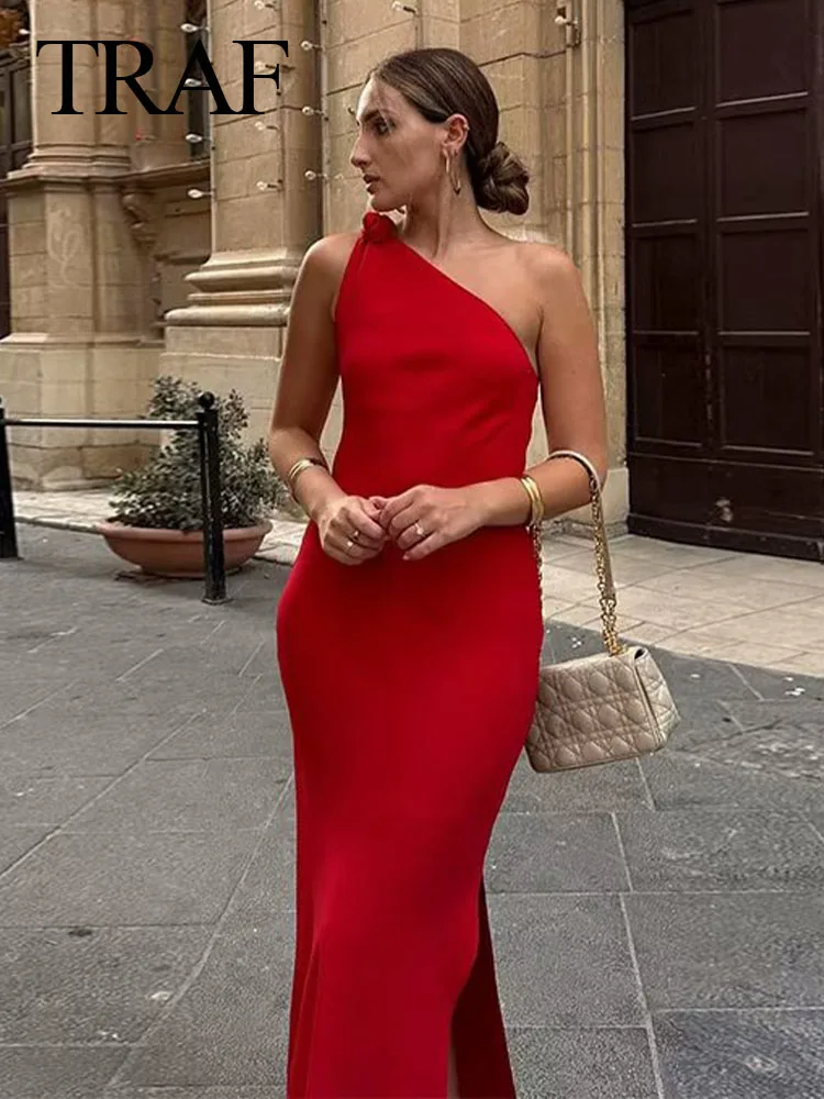 TRAF-vestido-largo-rojo-sin-mangas-para-mujer-traje-Sexy-de-un-solo ...