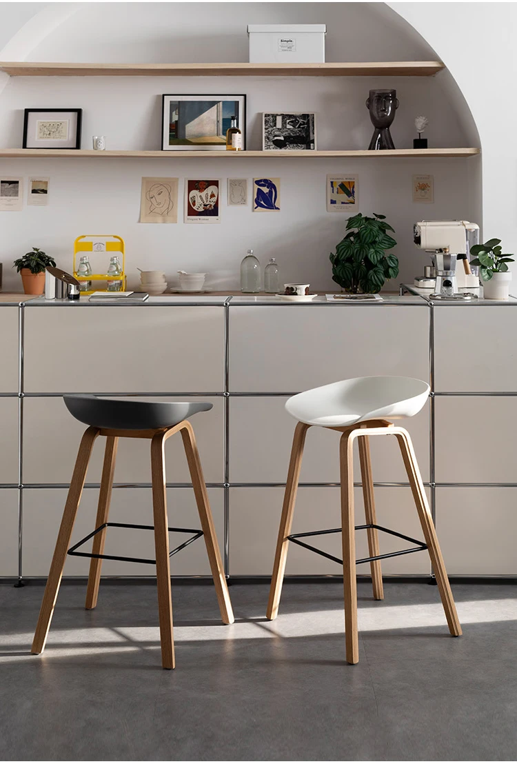 Nordic Bar Stool Counter Kitchen Stool PP Seat Beech Wood Legs Barstool ...