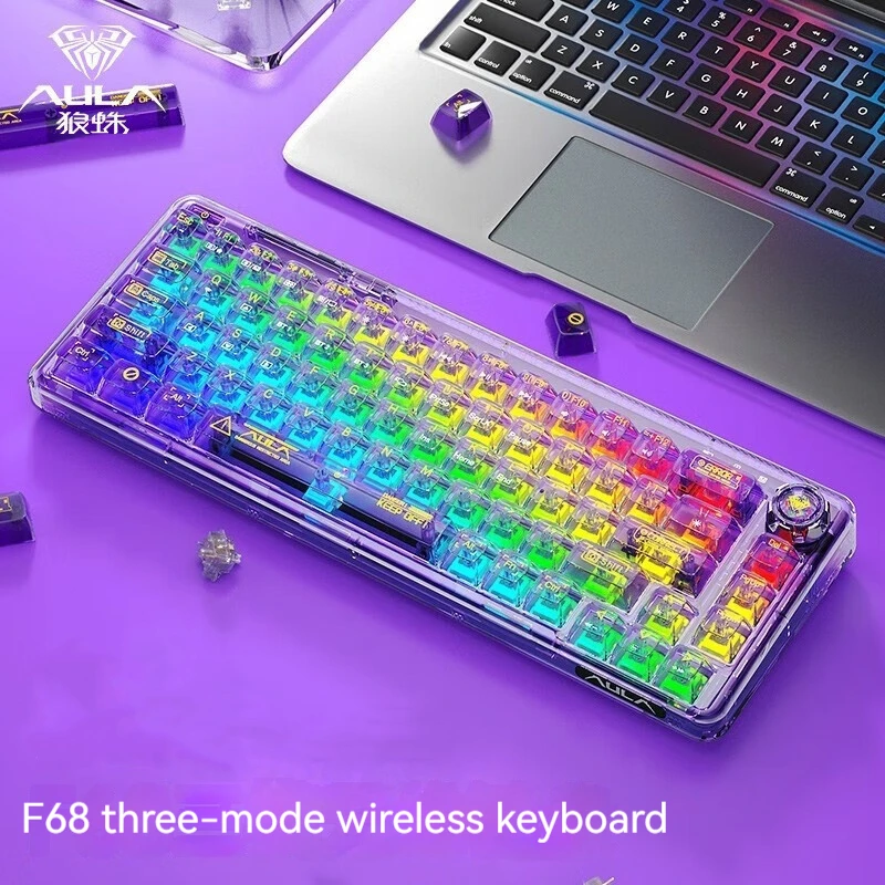Aula-F68-Customized-Mechanical-Keyboard-Transparent-Bluetooth-Wireless ...