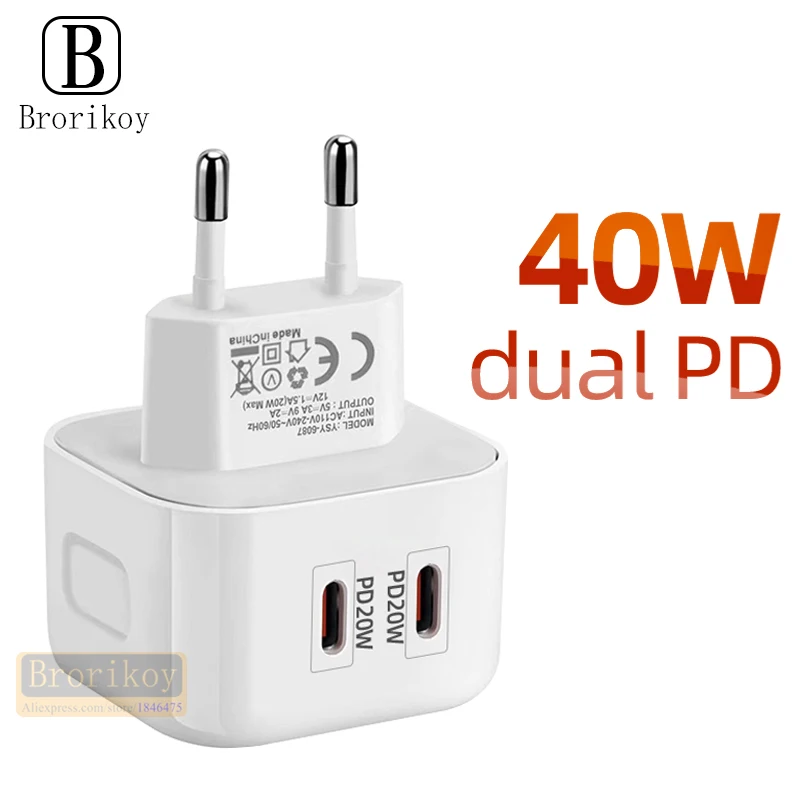 USB-C-Charger-40W-Fast-Charger-Plug-2-Ports-Type-C-Charger-PD-Wall ...
