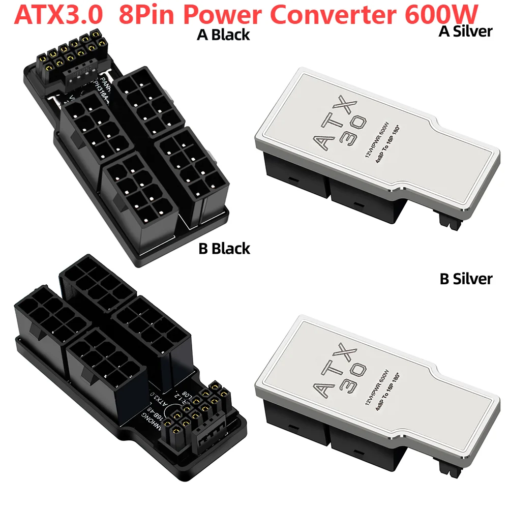 ATX-4X8-Pin-Female-to-Male-12VHPWR-12-4P-180-Angled-Connector-Power ...