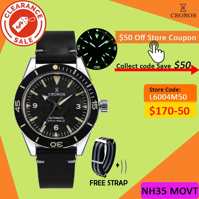 Cronos Sea Master 300 Diver Men Watch Sandwich Dial Automatic NH35 200M ...