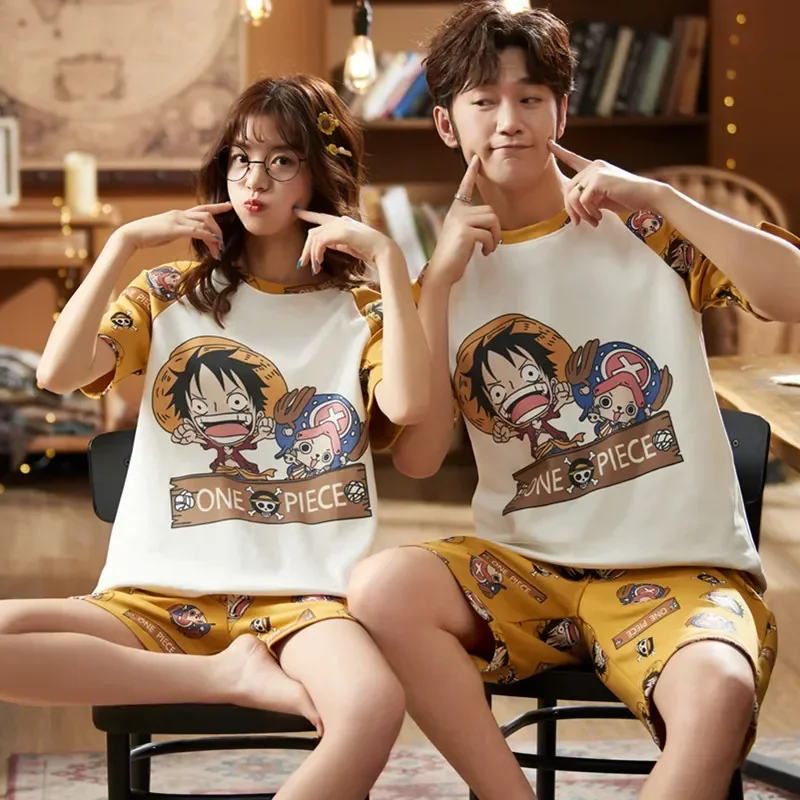 Cute-One-Piece-Luffy-Summer-cotton-couple-pajamas-Men-s-and-women-s ...