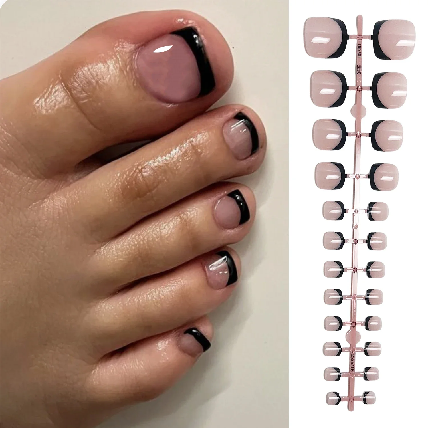 48pcs-Detachable-Black-French-False-ToesNails-Square-Fake-Toe-Nails ...