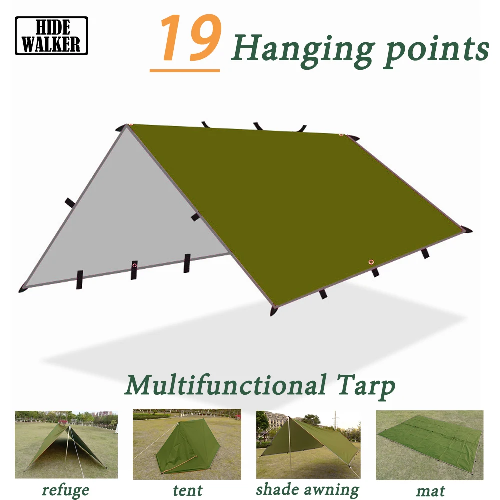 4x4 3x4 3x3 Tactical Tarp Tent 19 Hang Points Survival Tent Waterproof ...