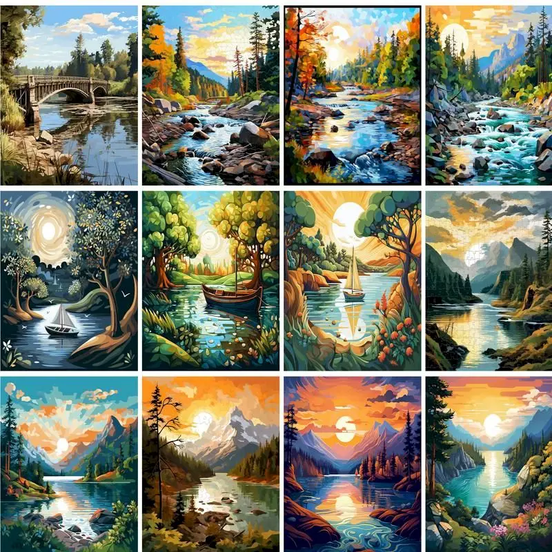 Painting By Numbers Scenery DIY Oil Paint By Numbers On Canvas Forest ...