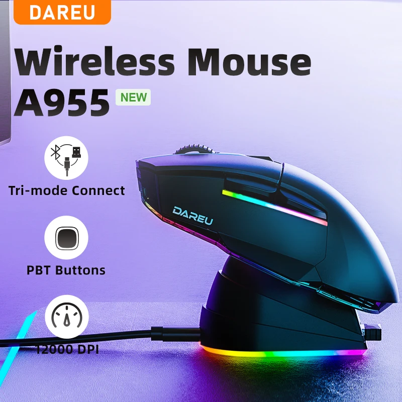 DAREU-PC-Gamer-Mouse-12000DPI-RGB-Tri-mode-Sem-Fio-Bluetooth-Ratos-com ...