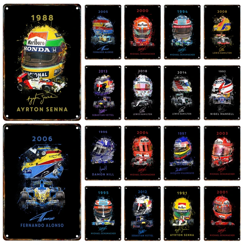 Formula-1-Racing-Helmets-Metal-Poster-Decorative-Sign-Tin-Painting ...