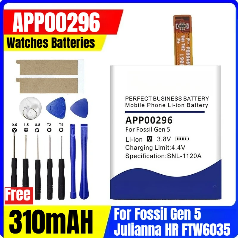 APP00296 310mAH Watches Batteries for Fossil Gen 5 Julianna HR FTW6035 ...