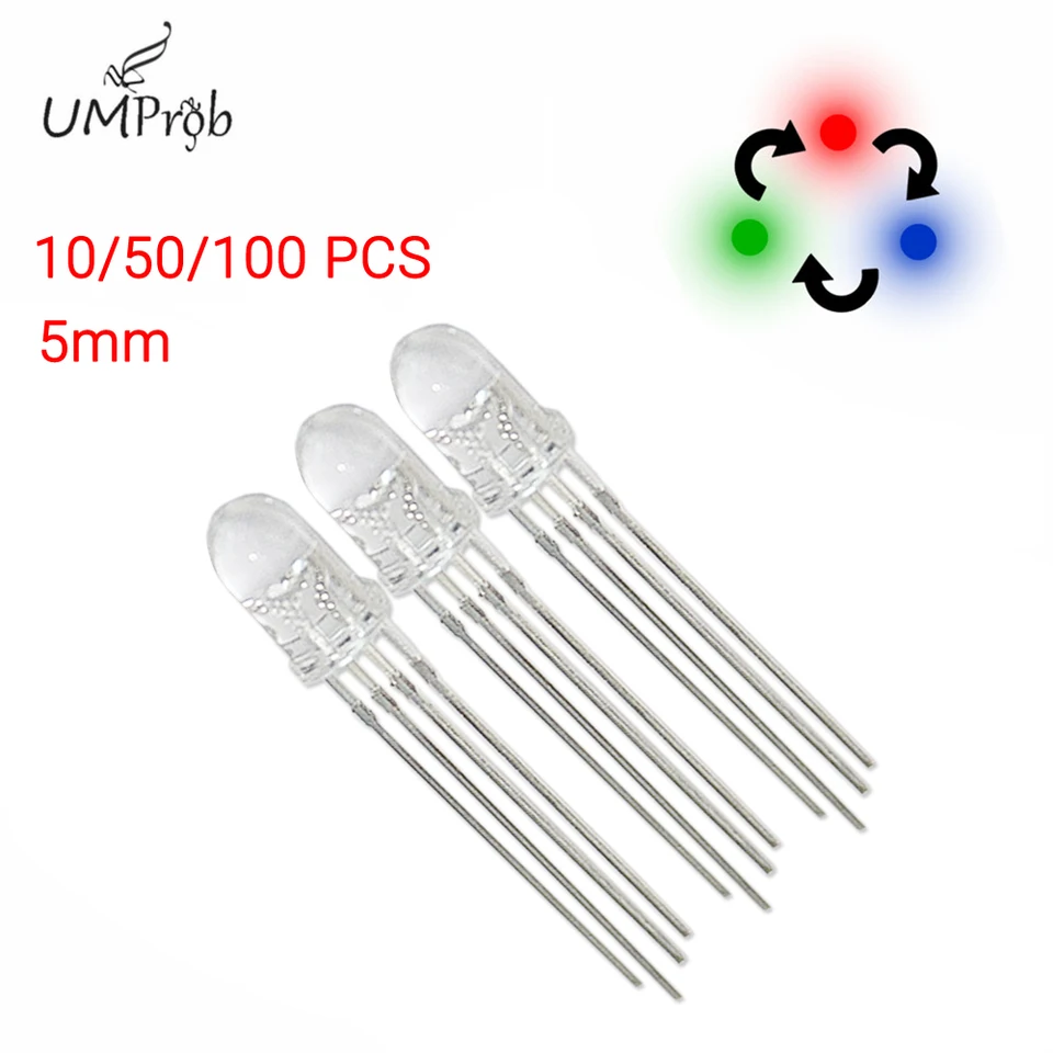 Round Led Pcb 100-Piece 5mm 4-Pin RGB Tri-Color LED Kit – Common ...