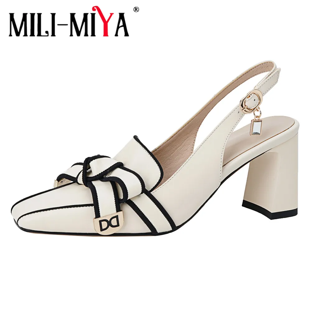 MILI-MIYA Fashion Super High Thick Heels Women Cow Leather Slingbacks ...