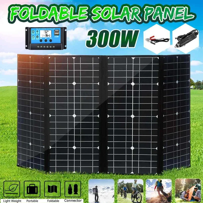 300W-Foldable-Solar-Panel-12V-Portable-Solar-Cell-With-60A-Controller ...