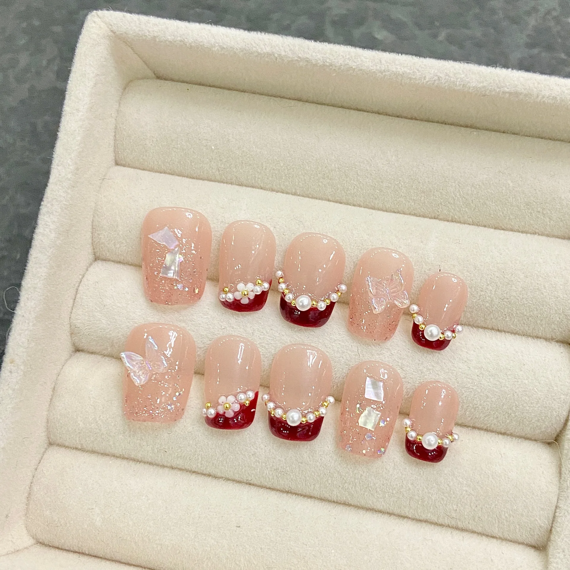 10-PCS-Luxury-Handmade-Press-on-Nails-Short-Trapezoid-Mage-Pearl-Design ...
