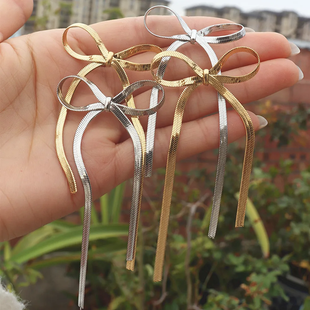 Pendientes-de-lazo-de-cadena-de-serpiente-para-mujer-aretes-largos-con ...