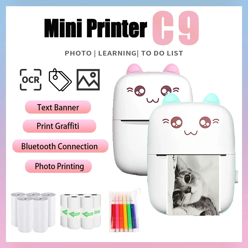 203dpi-Portable-Mini-Printer-C9-Label-Memo-Printing-USB-Cable-Sticker ...