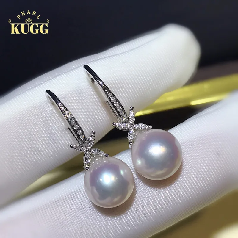 KUGG-pendientes-de-perlas-de-oro-blanco-de-18-quilates-para-mujer ...