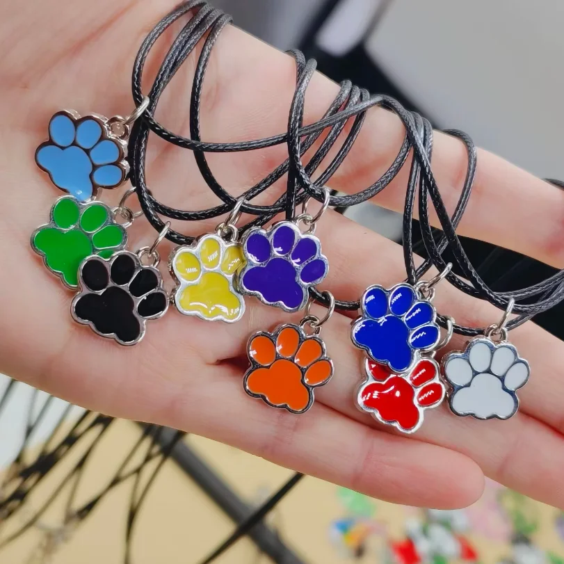 10pcs Gothic Punk Mixed Color Cat Dog/Bear Paw Prints Pendant Necklace ...
