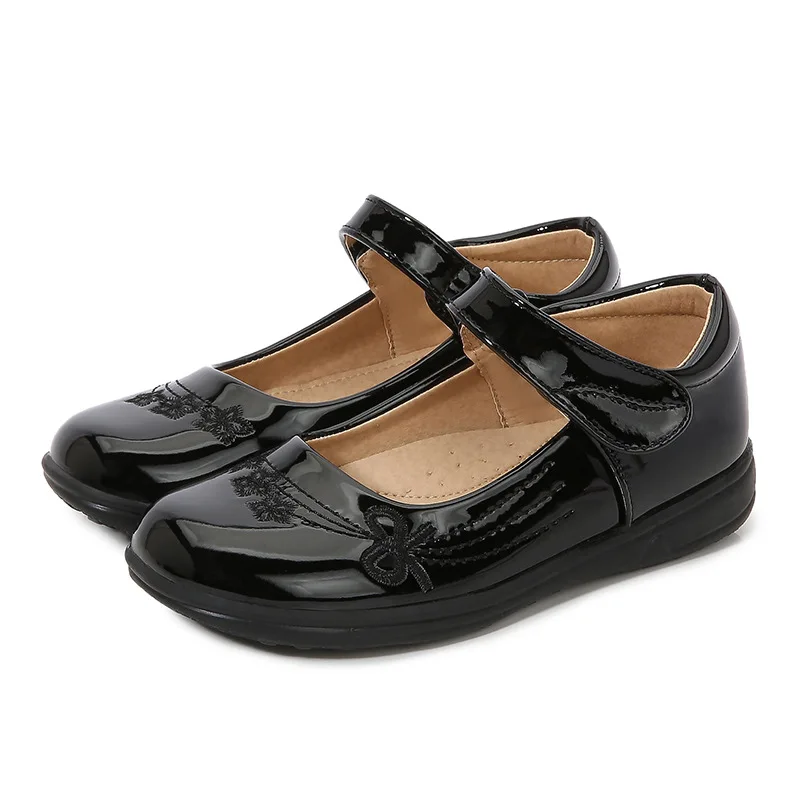 Girls-Black-Leather-Shoes-for-Students-Performance-Children-Glossy ...