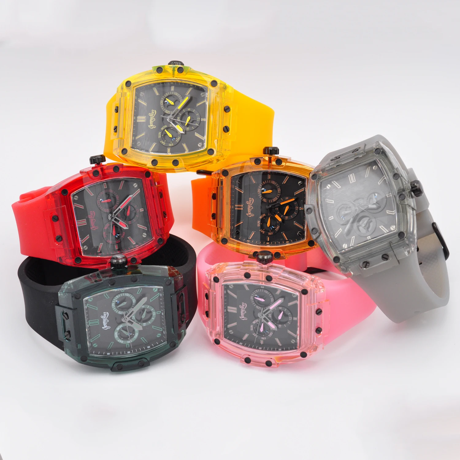 2026 Orange Silicone Strap Young Men's Fashion Six Pin Sports Watch ...