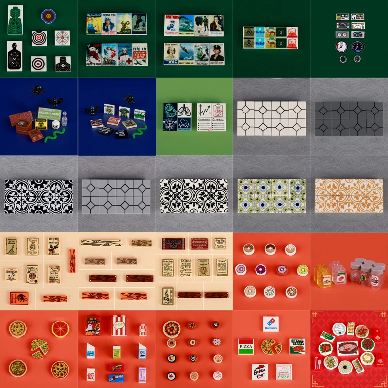 Mini Printed Bricks Building Block City Figures Parts Warning Sign Food ...