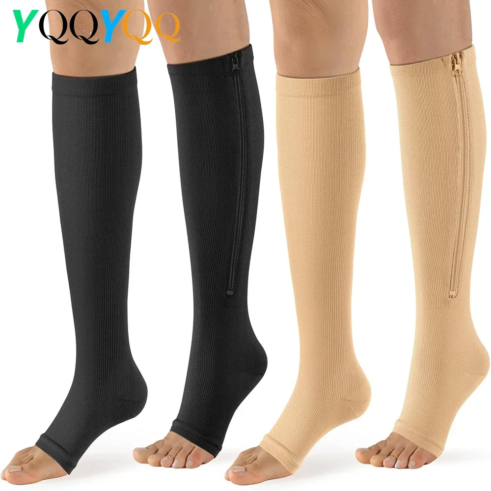 1Pair-Medical-Compression-Socks-Open-Toe-15-20-MmHg-Zipper-Compression ...