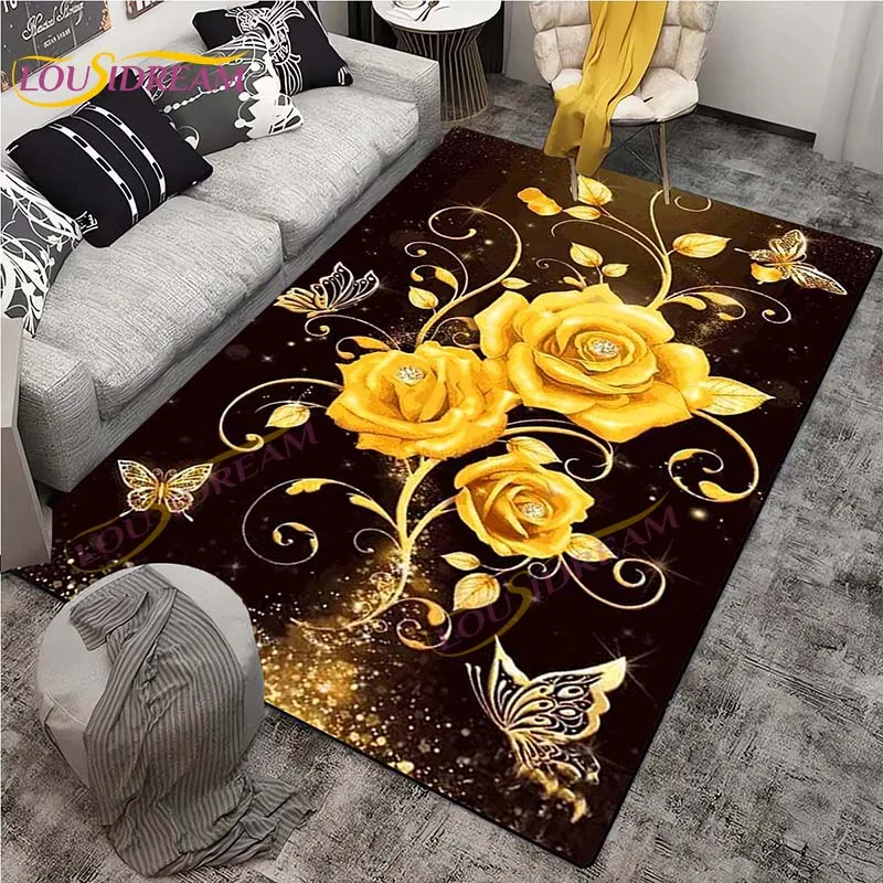 3D Print Coloful Butterfly Rug Luxury Gold Rose Carpets for Livingroom ...