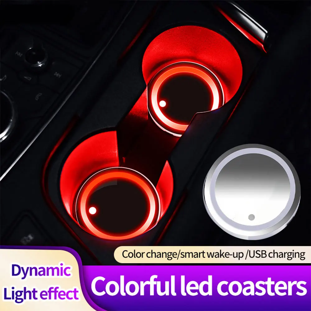 7 Colors Car Coasters Car Cup Holder Gradual Breathing Neon Lamp LED ...
