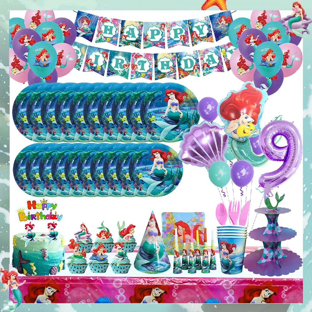 Disney-A-Pequena-Sereia-Ariel-Decora-es-Lou-a-Copos-de-Papel-Pratos ...