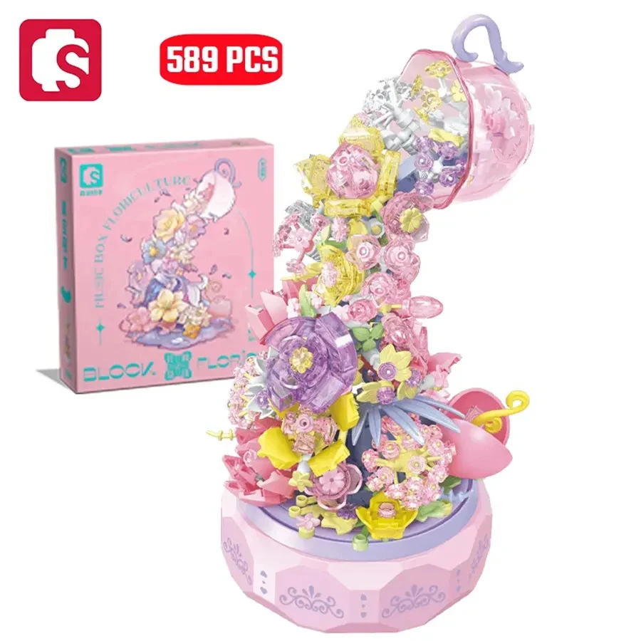 589pcs-Crystal-Flowers-Teacup-Light-Music-Box-Assemblage-Building ...
