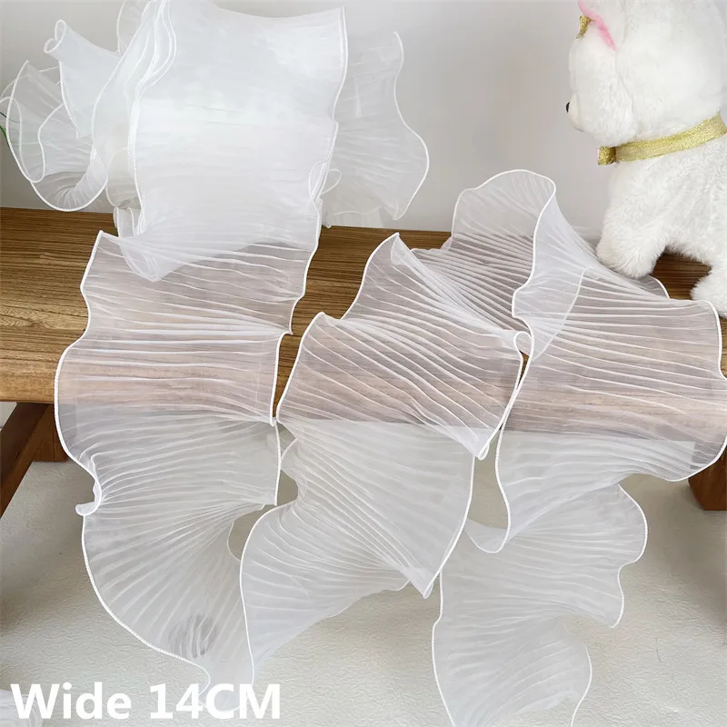 14CM Wide White Organza Crimped Lace Fabric Needlework Frilled Ribbon ...