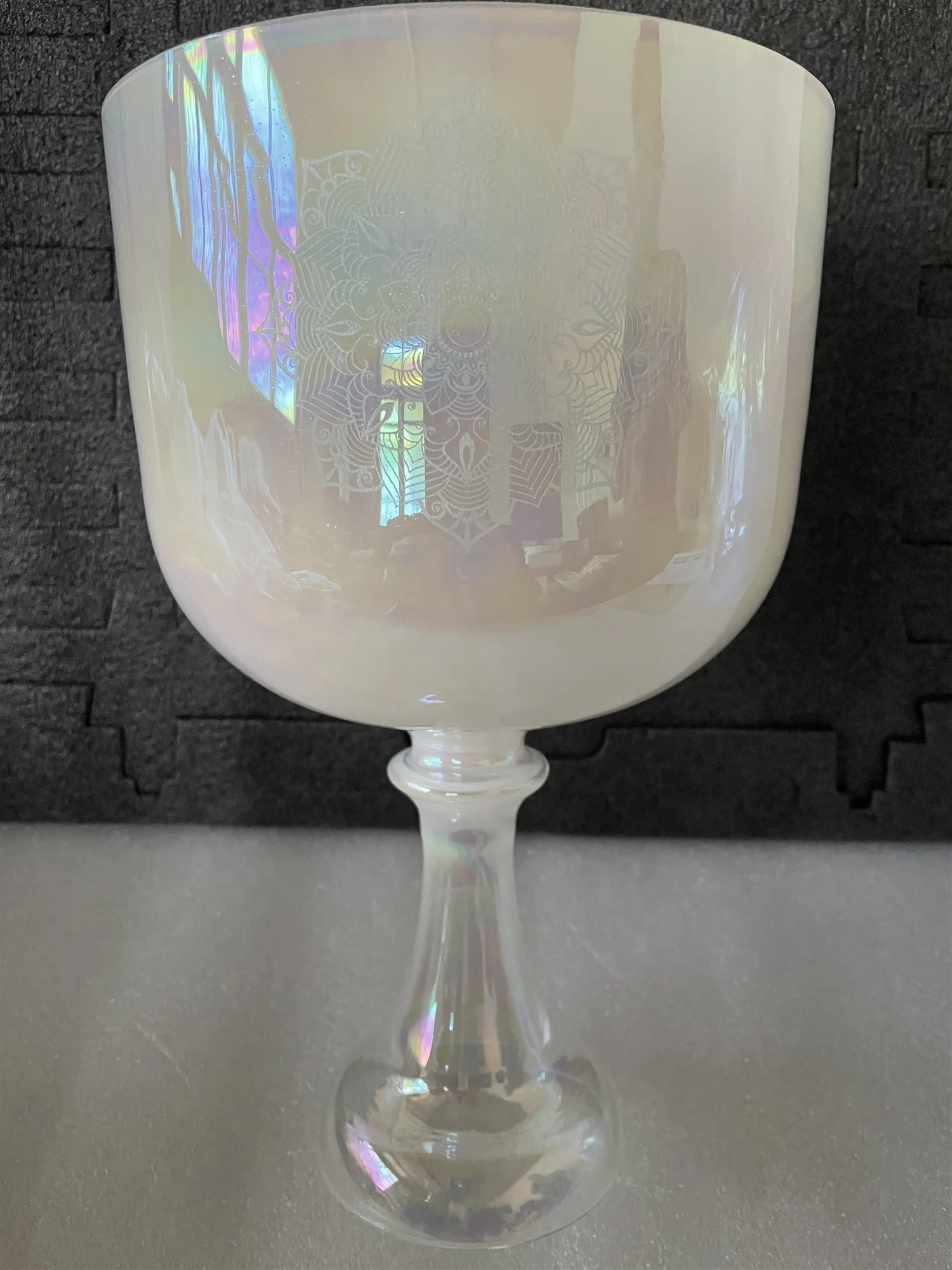 4th octave "D" note sacral chakra Crystal singing chalice white milky ...