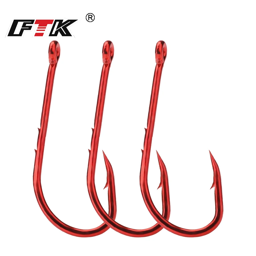 FTK-Red-Barbed-Hook-High-Carbon-Steel-Fishing-Hook-Double-Back-Spiny ...