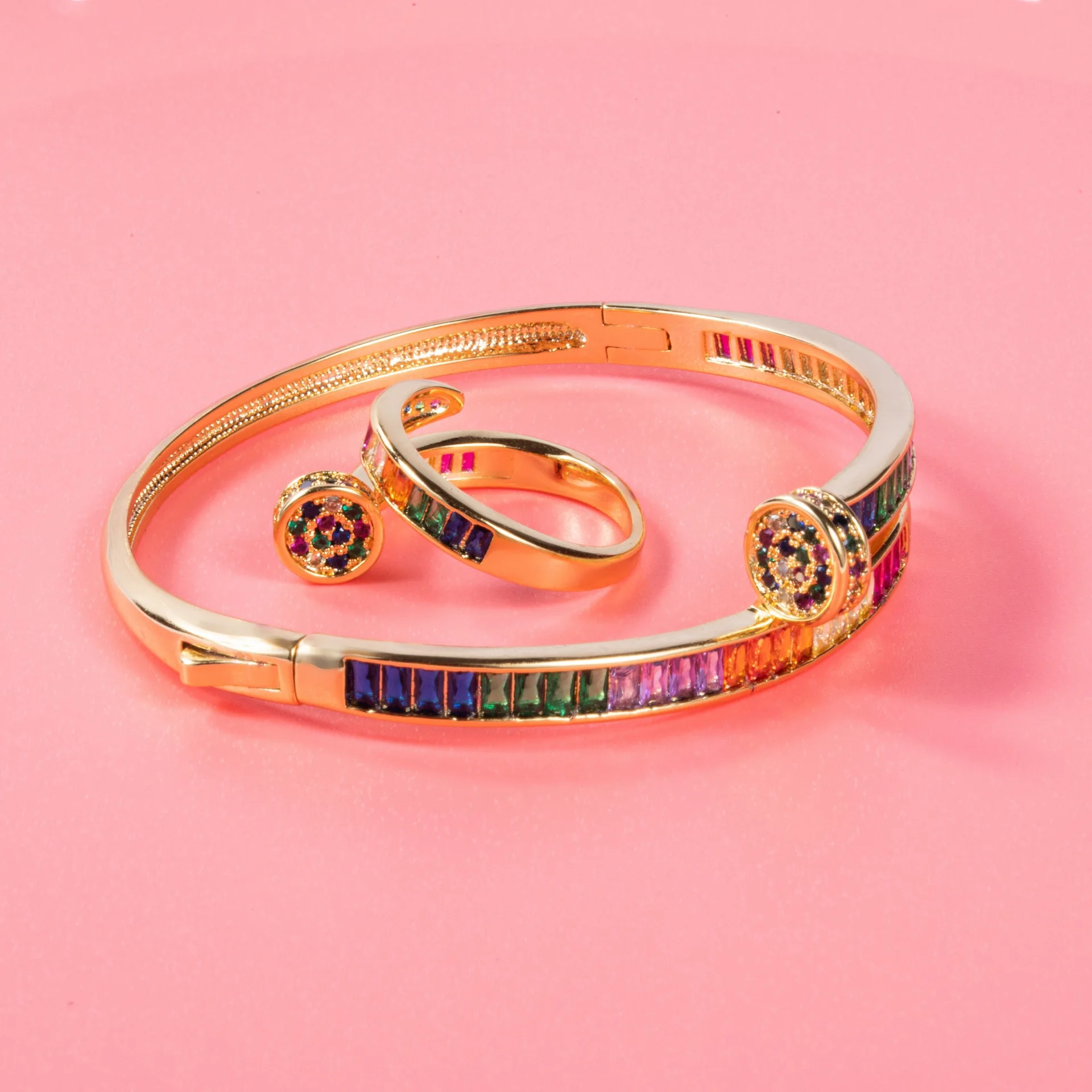 New-commemorative-micro-set-gold-copper-zircon-ring-bracelet-set-street ...